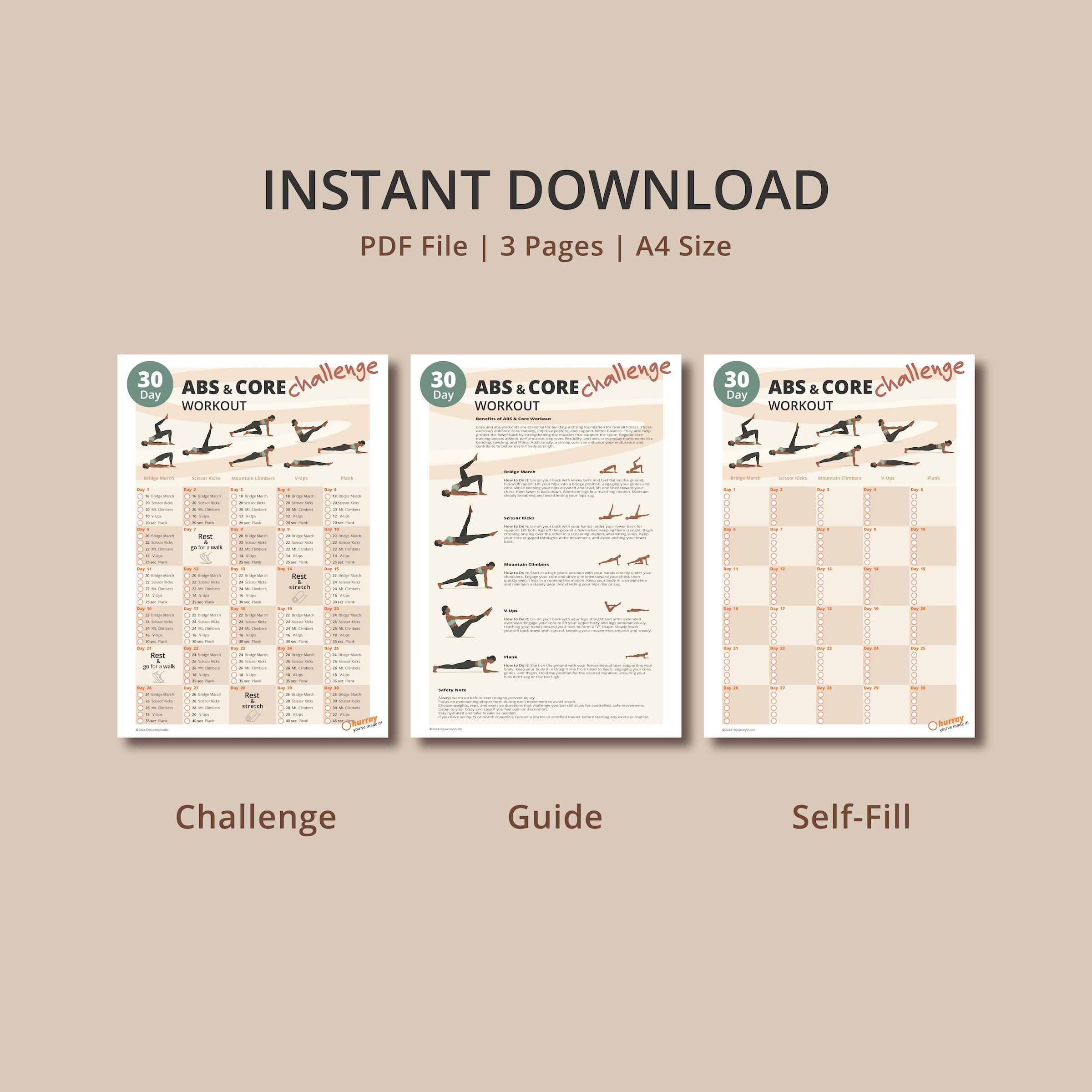 30 Day Abs and Core Workout Challenge | Core Workout Plan | Strengthen ...