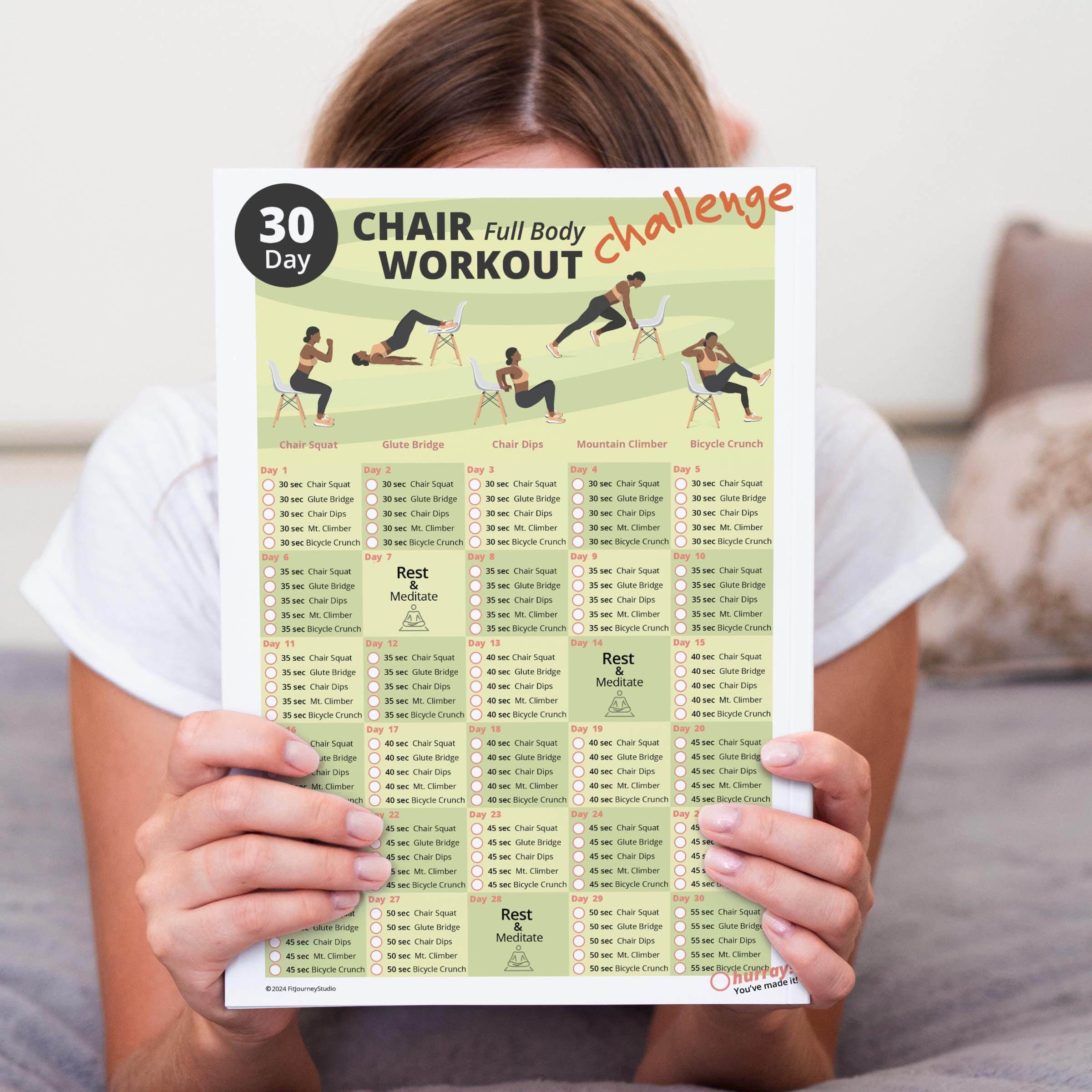 Chair Full Body Workout Challenge: Printable Home Fitness Guide for ...