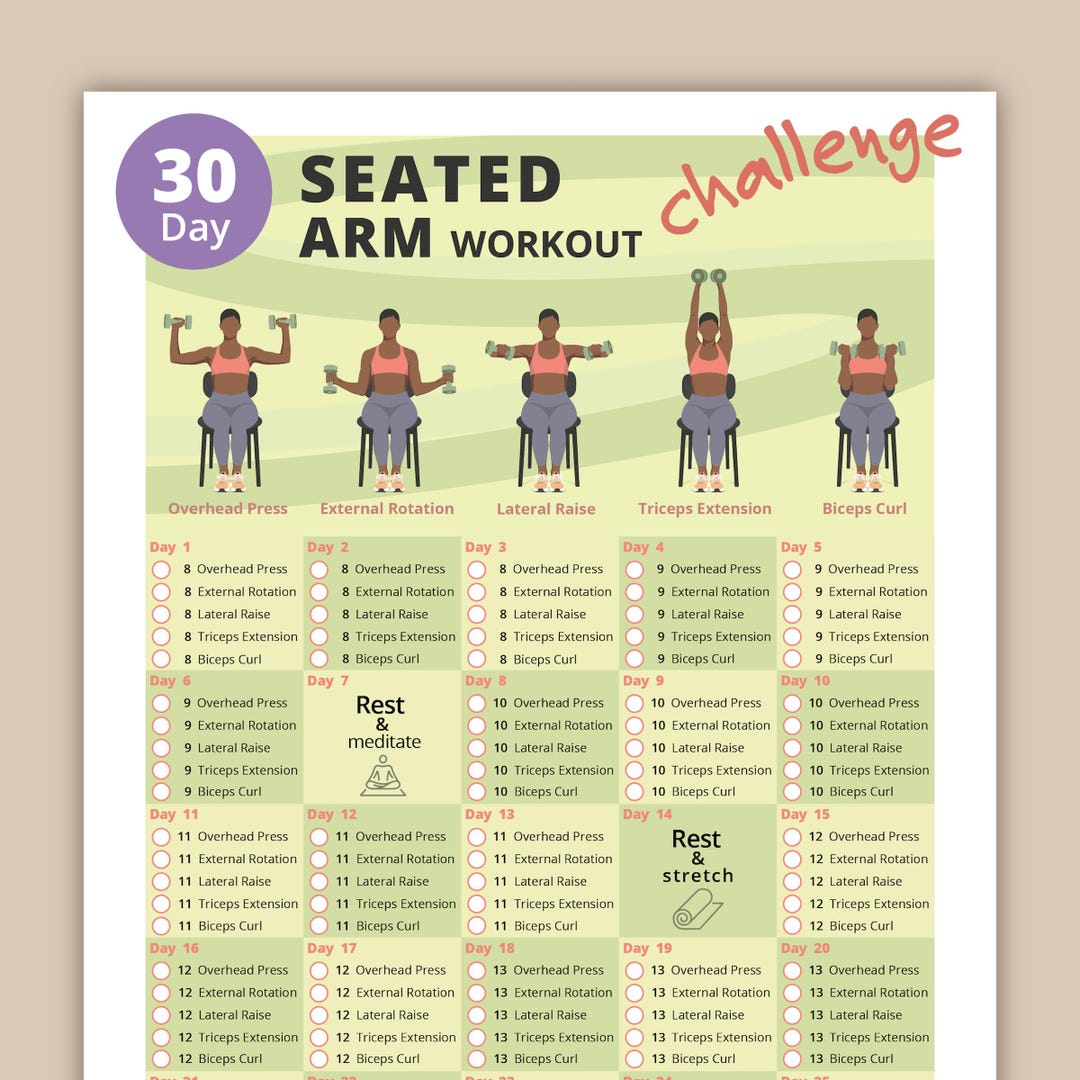 30 Day Seated Arm Workout Challenge | Chair Exercise Guides I Printable ...
