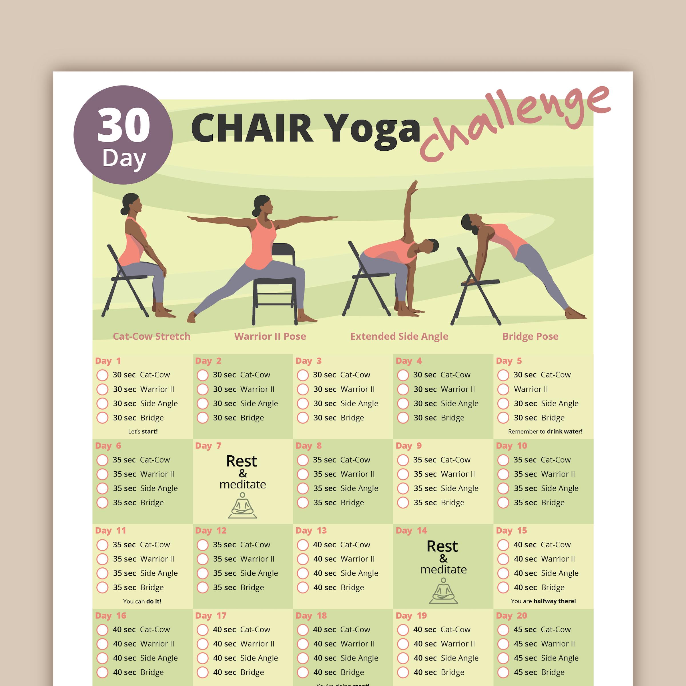 30 Day Chair Yoga Challenge | Chair Exercise Guides I Printable Chair ...