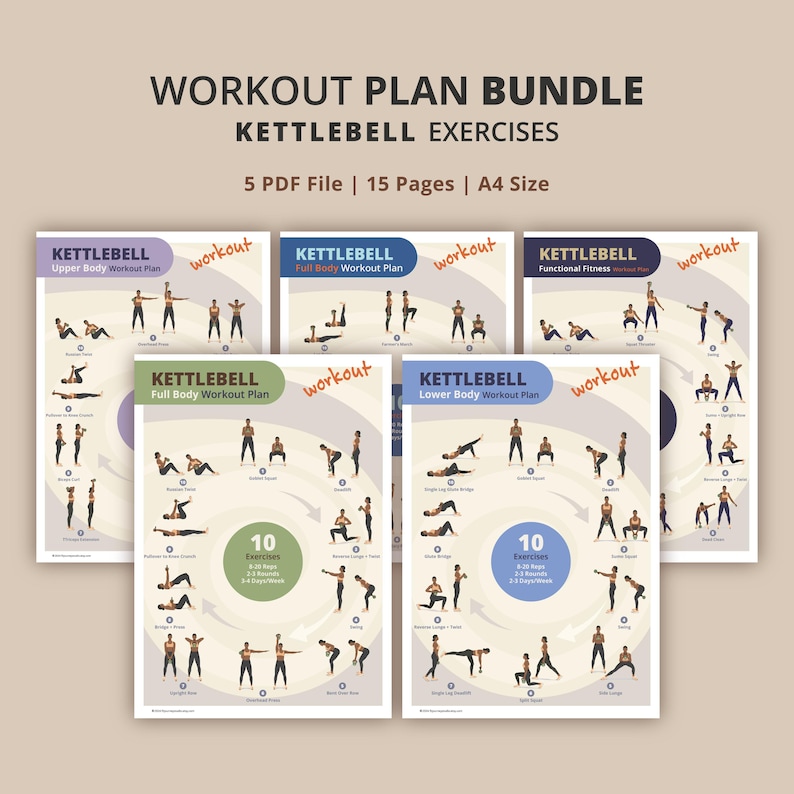 Kettlebell Full Body Workout Plan Bundle: Printable Home Fitness Guide ...