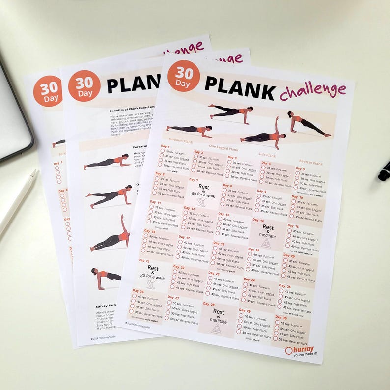 30 Day Plank Challenge | Printable Fitness | Core Workout Plan ...