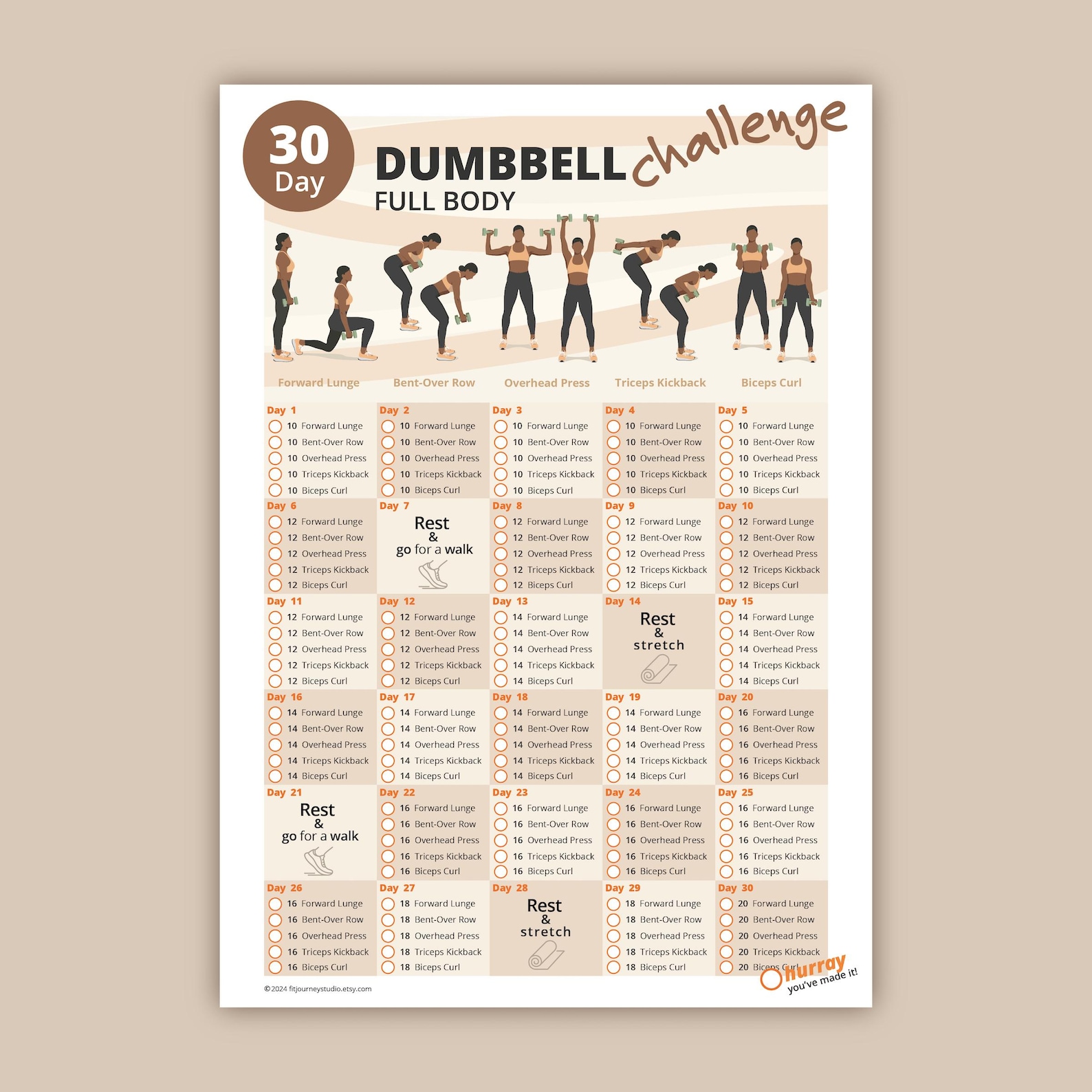 30 Day Dumbbell Workout Challenge Bundle | Home Workout Plan I Dumbbell ...