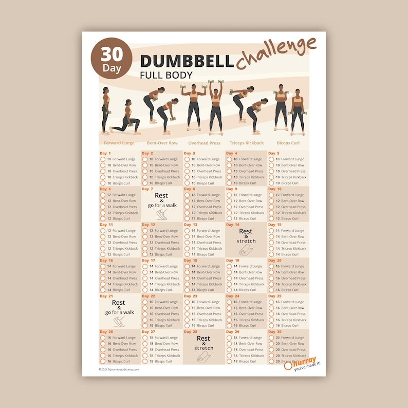 30 Day Dumbbell Workout Challenge Bundle | Home Workout Plan I Dumbbell ...