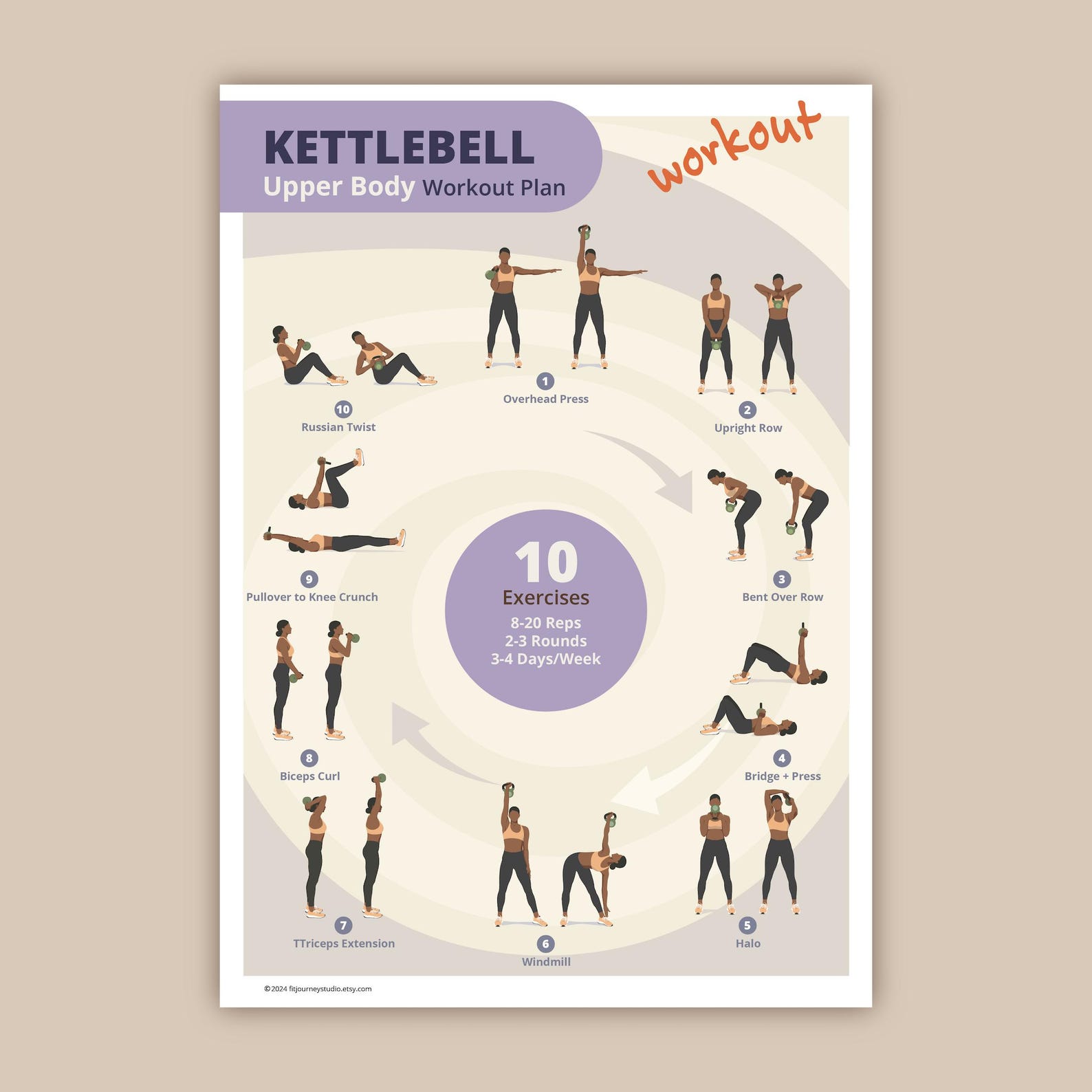 Kettlebell Upper Body Workout Plan Printable | Upper Body Beginner ...