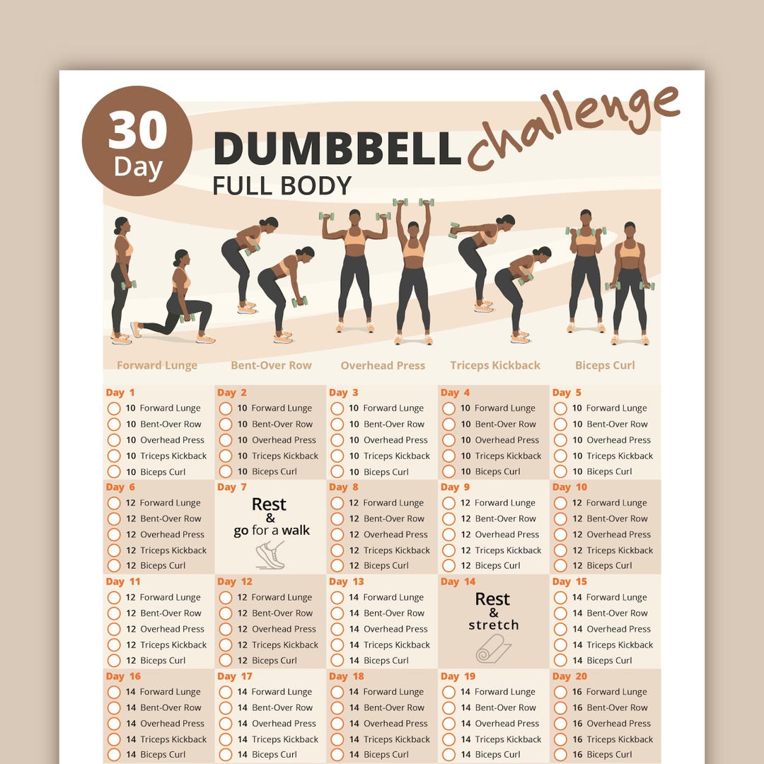 30 Day Dumbbell Full Body Challenge | Full Body Workout Plan | Dumbbell ...