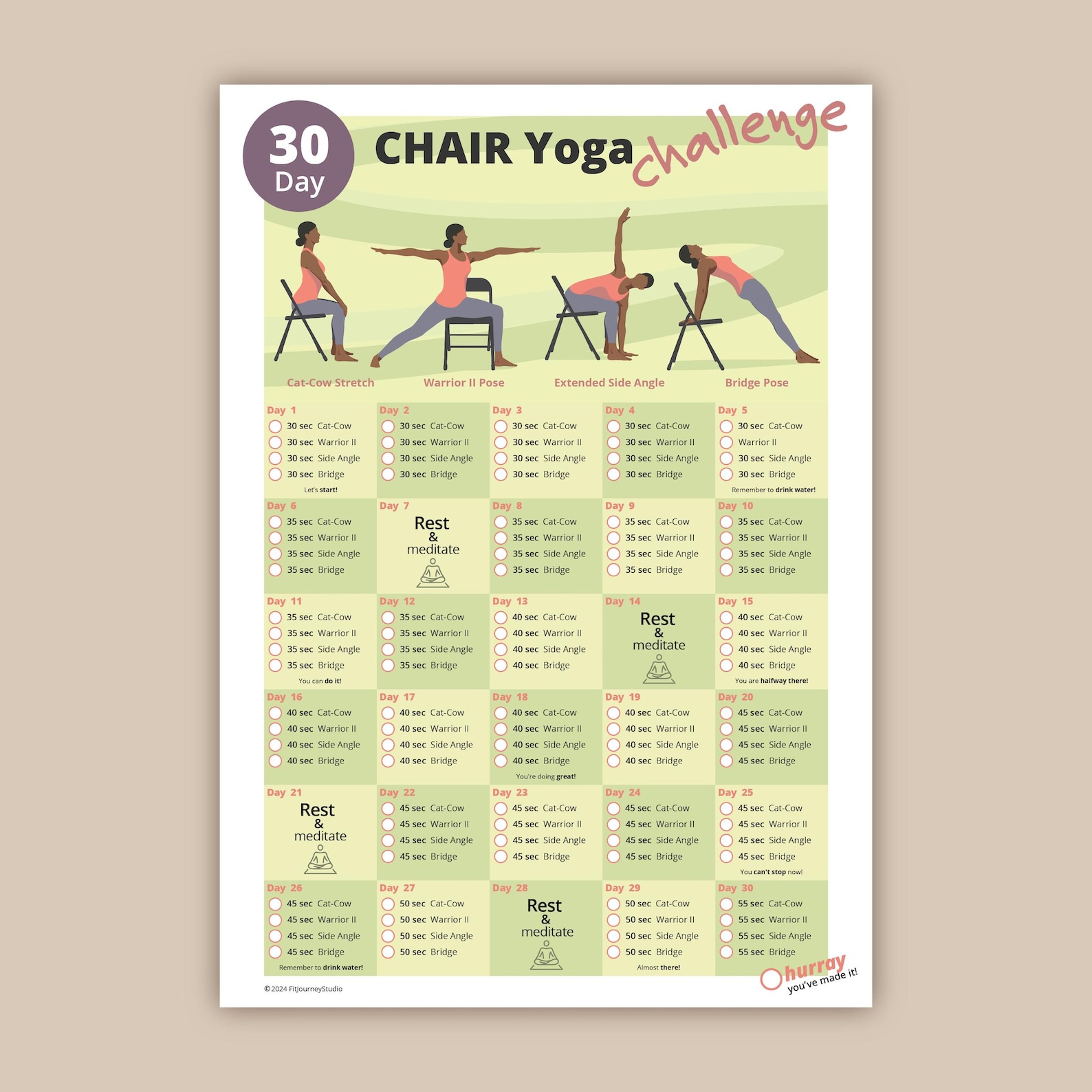 30-day Chair Exercise Challenge Bundle – 5 Printable PDF Workouts ...