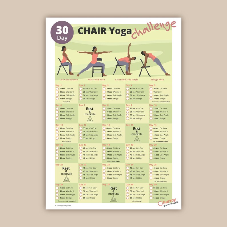 30-day Chair Exercise Challenge Bundle – 5 Printable PDF Workouts ...