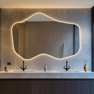 Asymmetrical LED Mirror With Lights, Irregular Asymmetrical LED Lighted ...