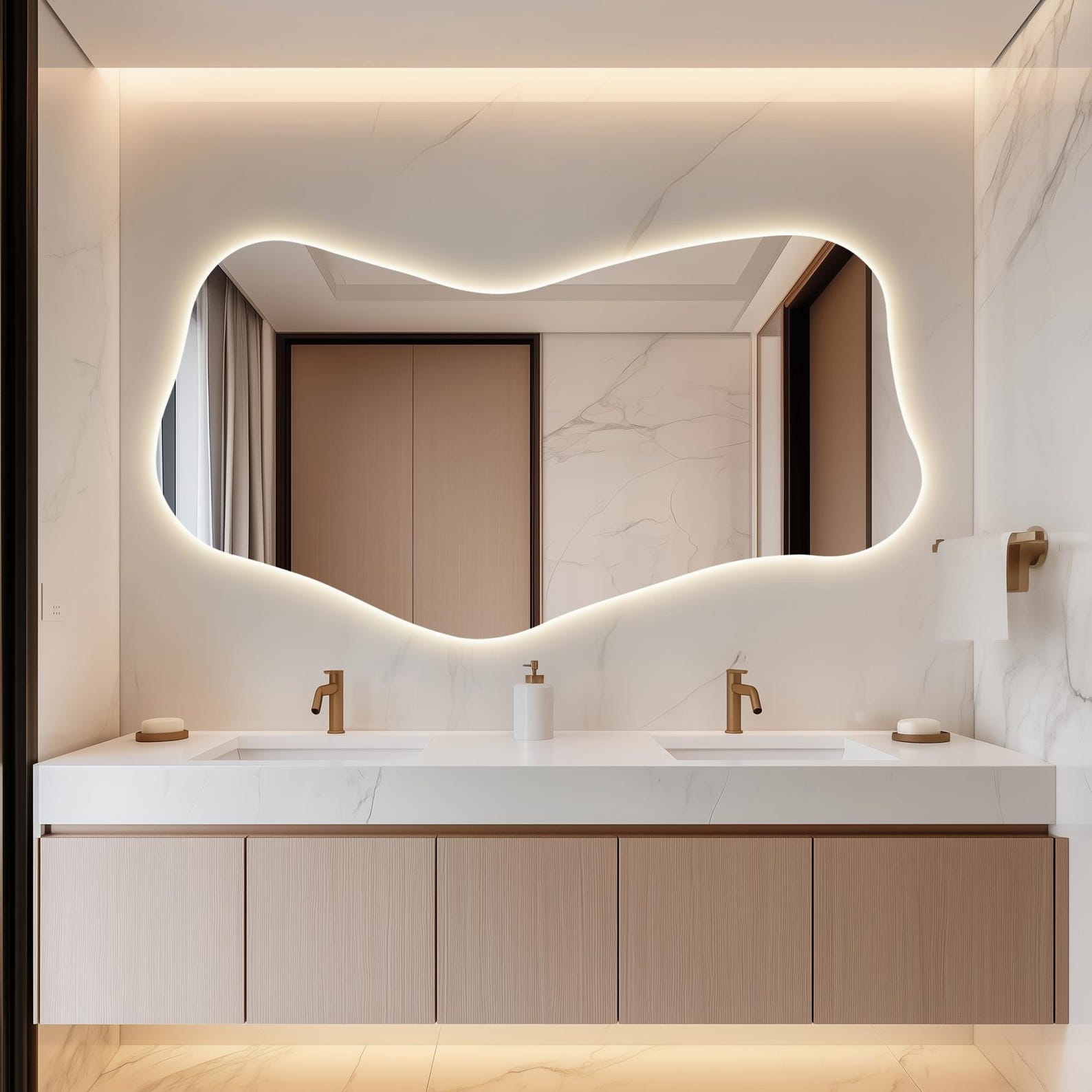 Modern Large LED Bathroom Mirror, Irregular Vanity Mirror With Lights ...