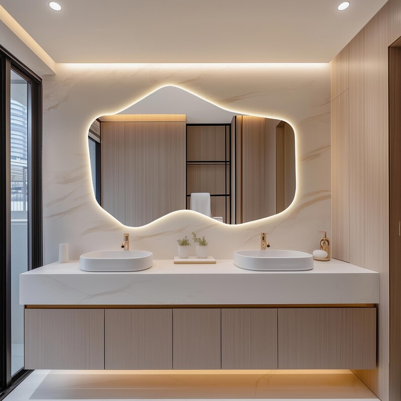 Asymmetrical LED Mirror With Lights, Irregular Asymmetrical LED Lighted ...