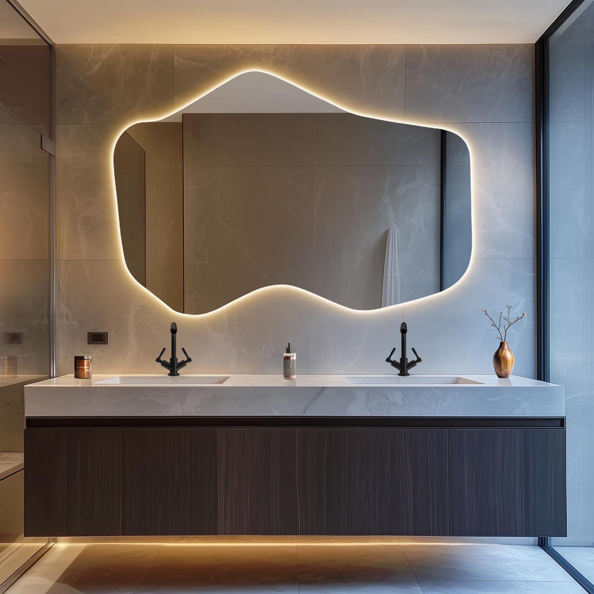 Asymmetrical LED Mirror With Lights, Irregular Asymmetrical LED Lighted ...