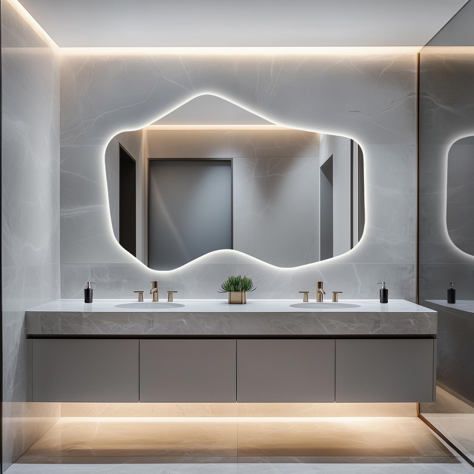 Asymmetrical LED Mirror With Lights, Irregular Asymmetrical LED Lighted ...