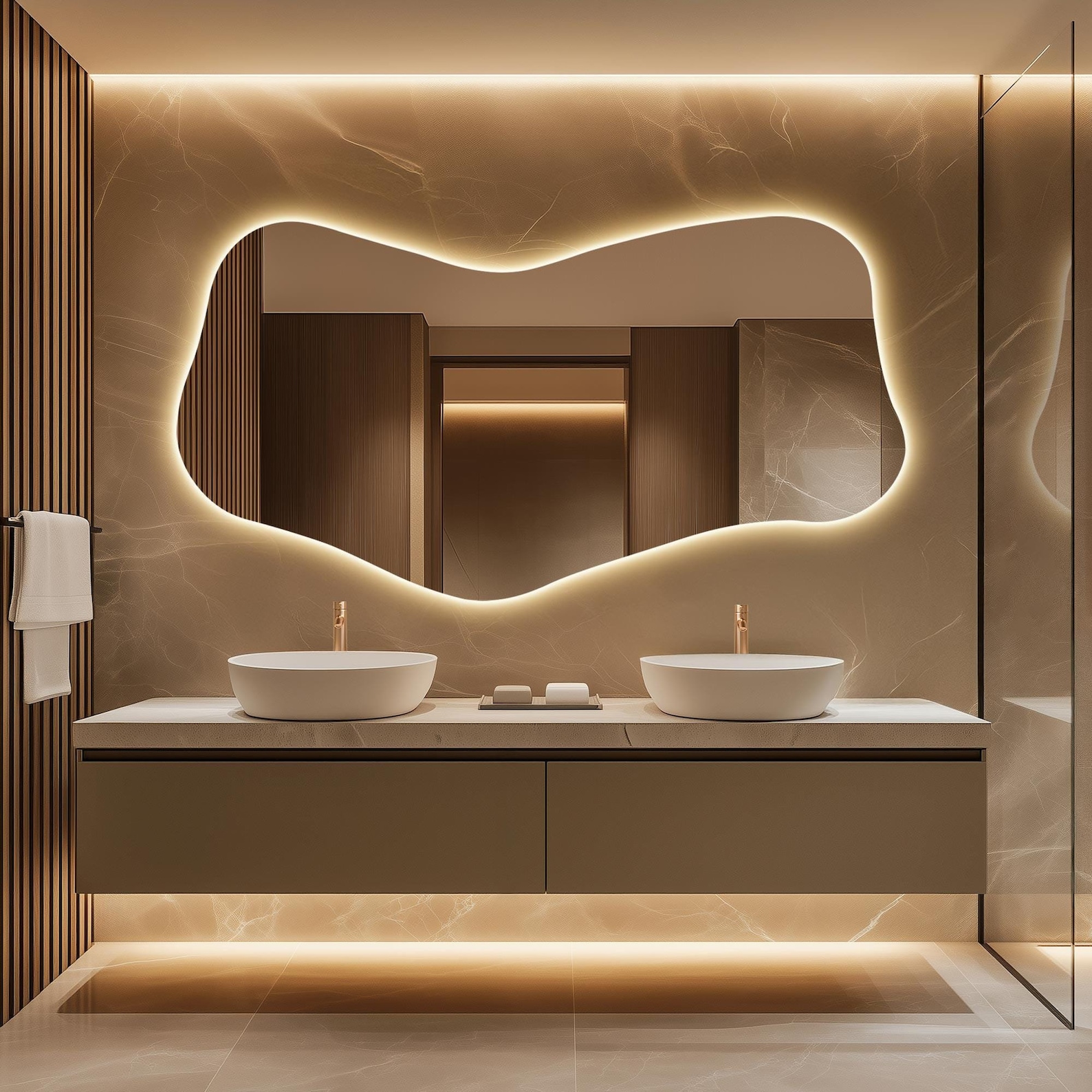 Modern Full Length LED Lighted Mirror, Asymmetrical Bathroom Mirror ...