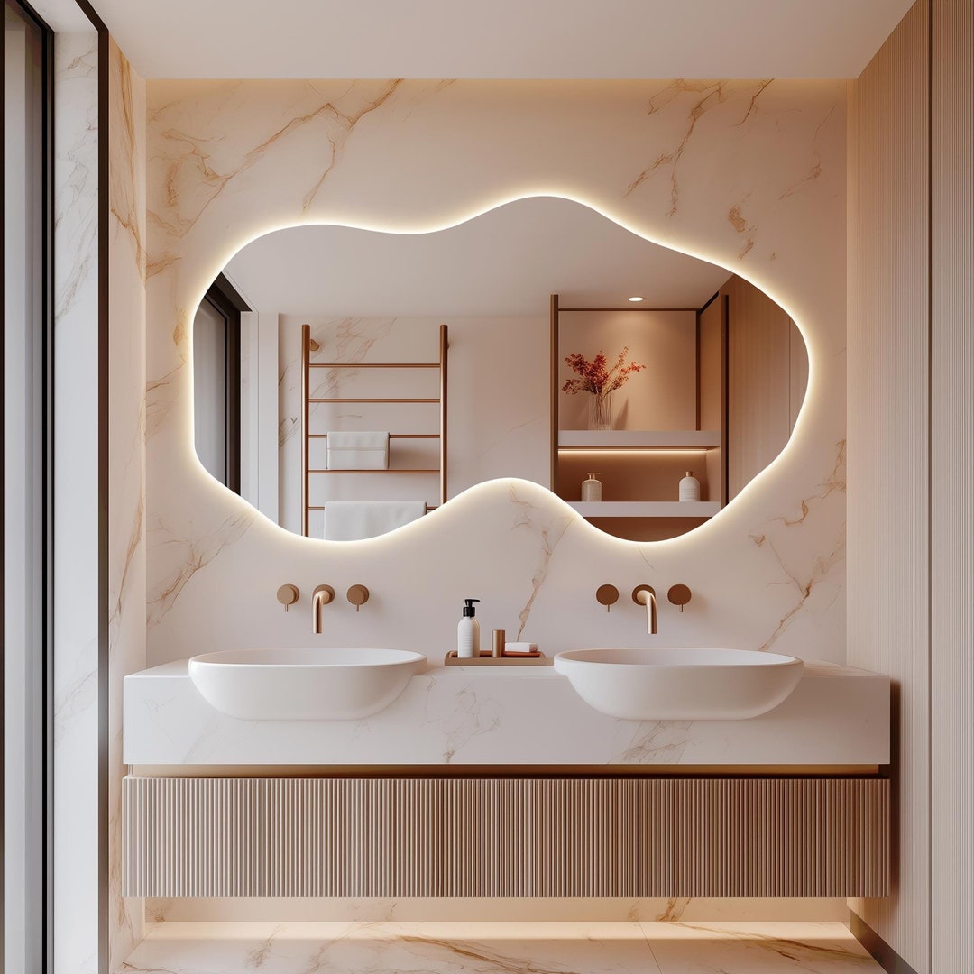 Modern Large LED Mirror Custom Shape Unique Mirror With Lights ...