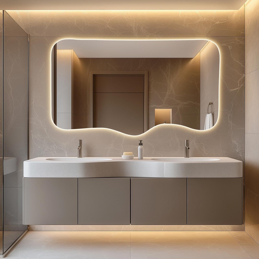 Large Frameless LED Mirror With Unique Design for Home and Bathroom ...