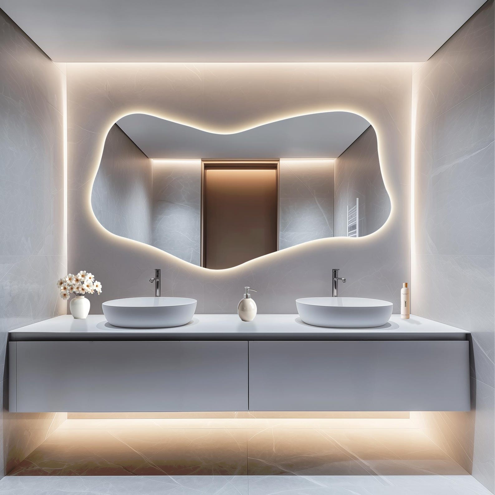Modern Large LED Bathroom Mirror, Irregular Vanity Mirror With Lights ...