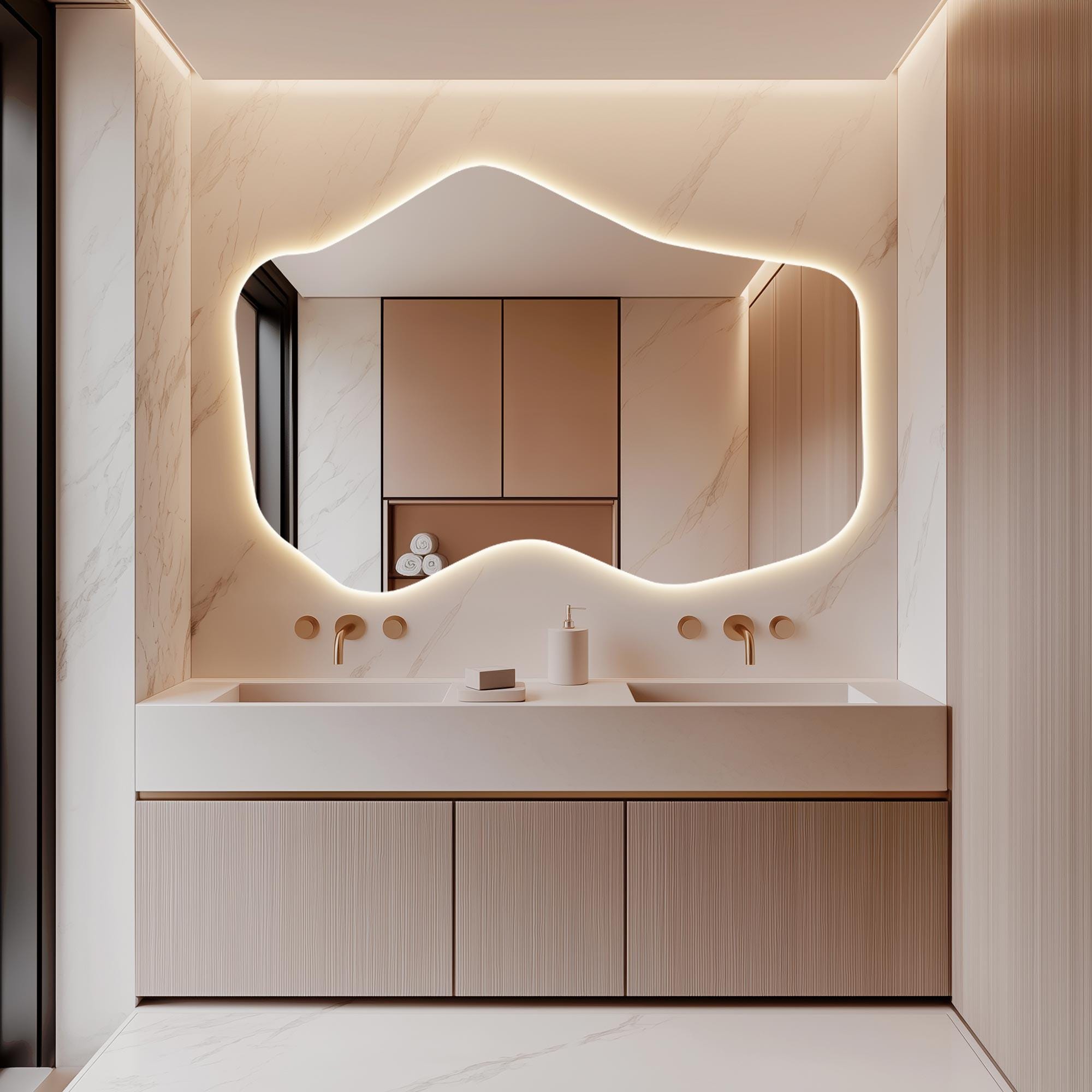 Asymmetrical LED Mirror With Lights, Irregular Asymmetrical LED Lighted ...