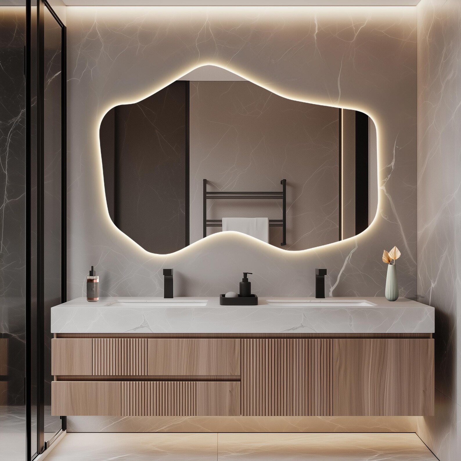 Asymmetrical LED Mirror With Lights, Irregular Asymmetrical LED Lighted ...