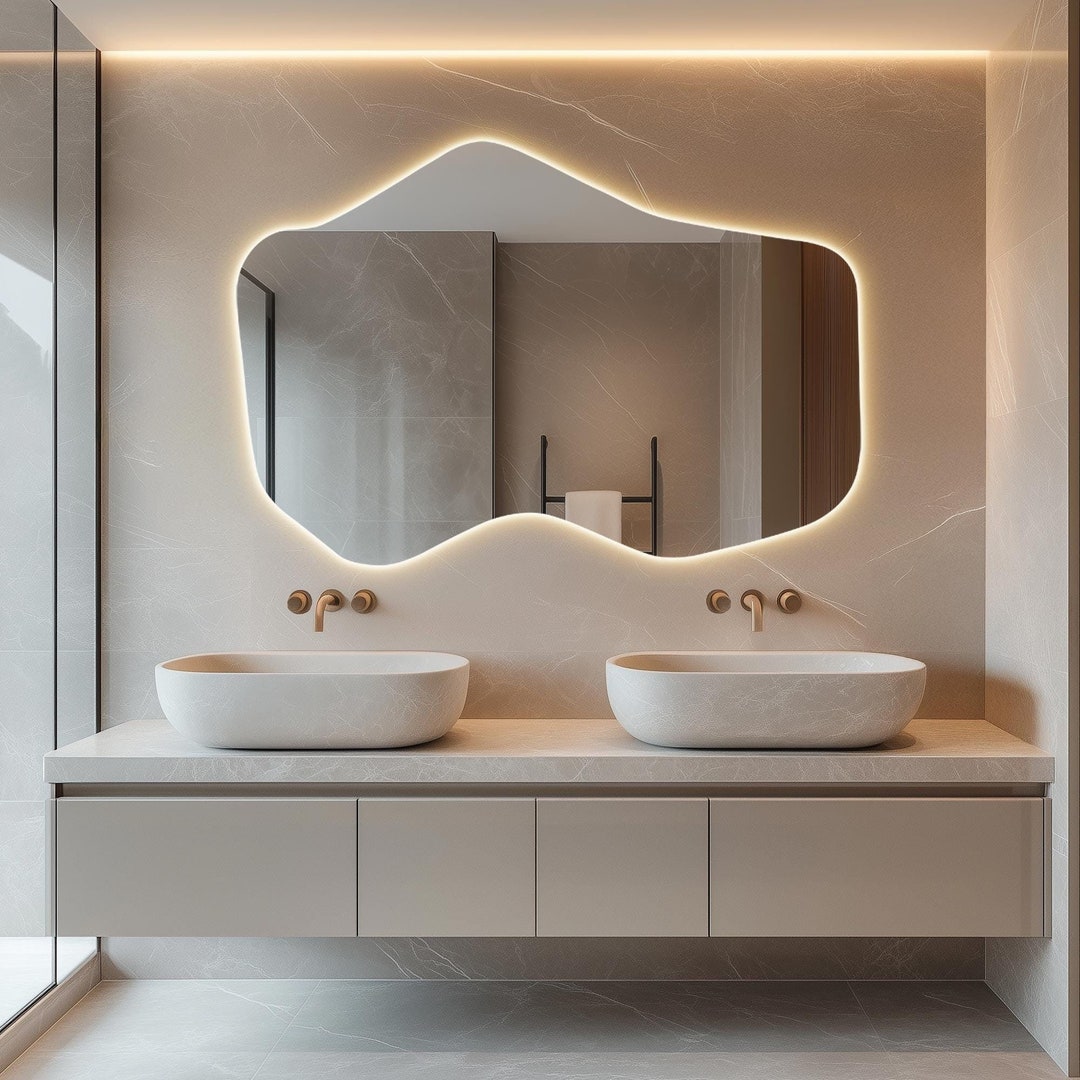 Asymmetrical LED Mirror With Lights, Irregular Asymmetrical LED Lighted ...