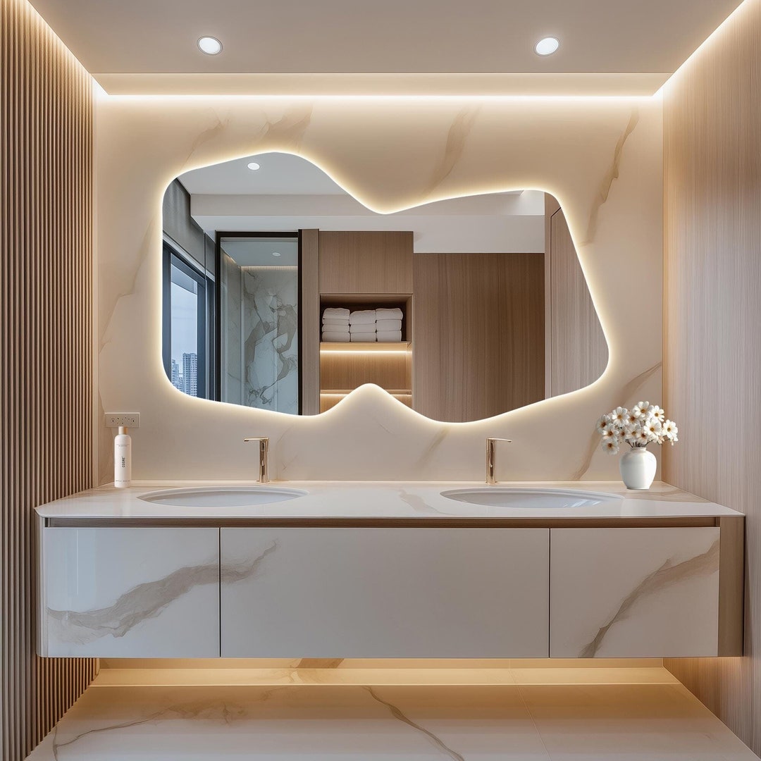 Organic Large Wall Mirror With LED Backlighting, Asymmetrical Design ...