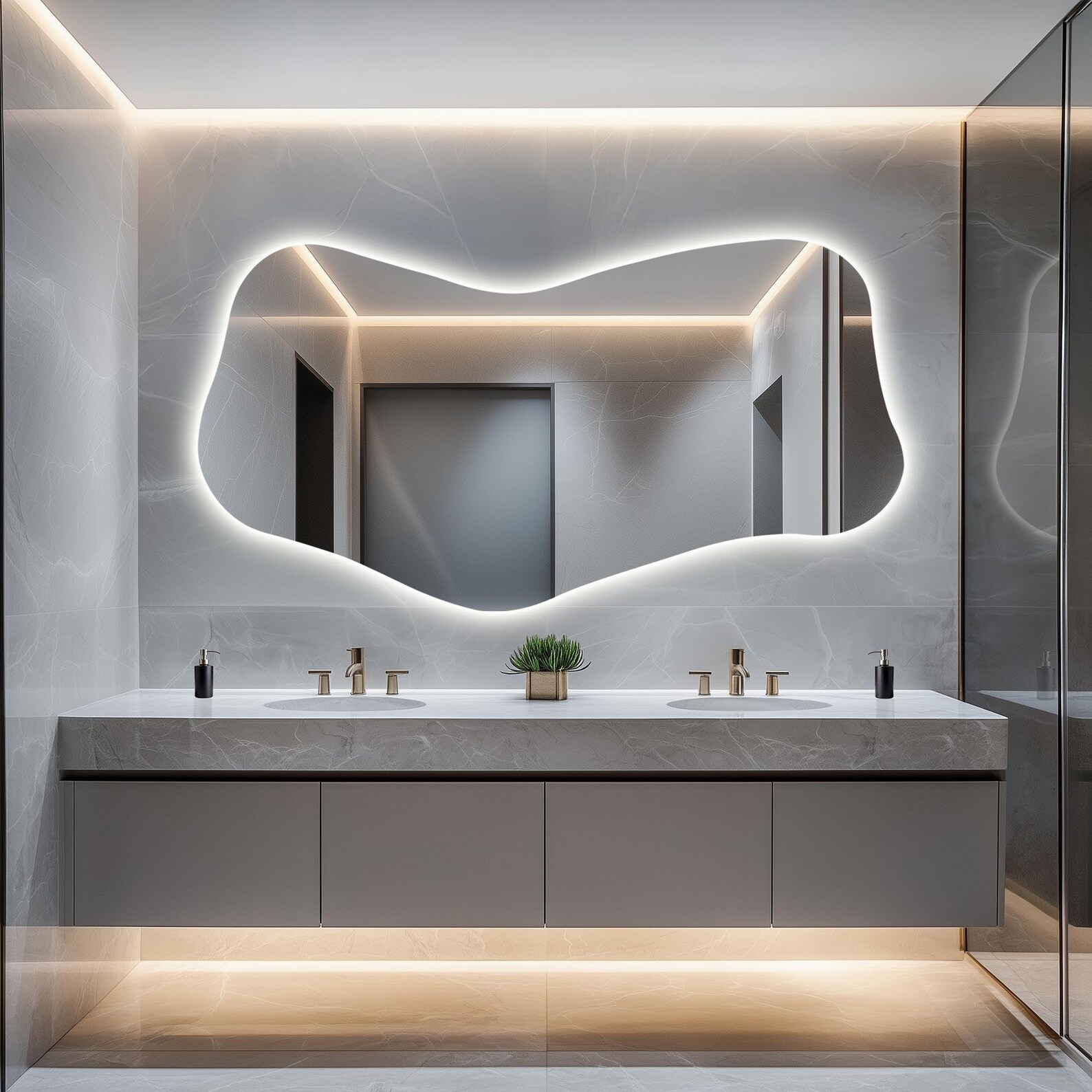 Modern Large LED Bathroom Mirror, Irregular Vanity Mirror With Lights ...