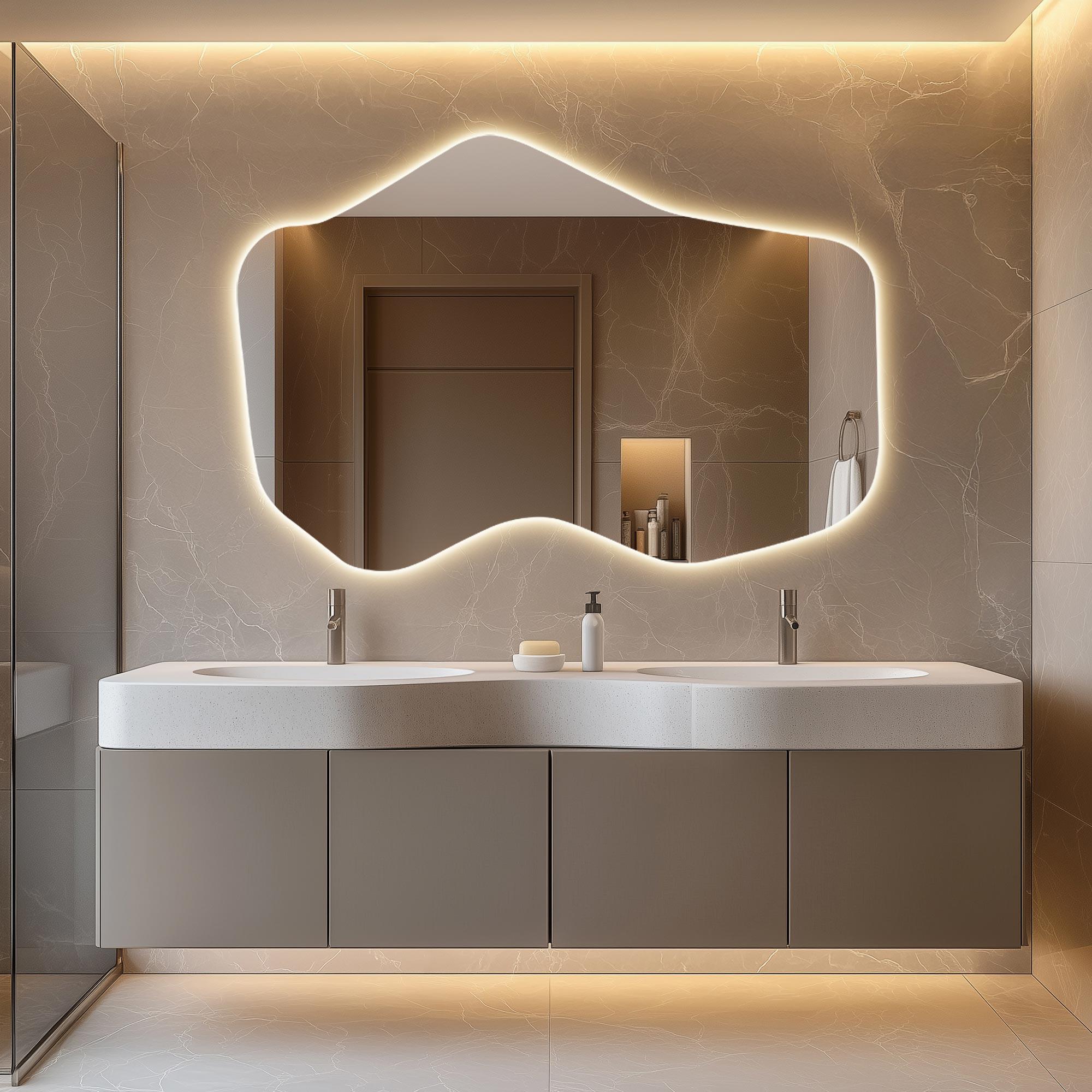 Asymmetrical LED Mirror With Lights, Irregular Asymmetrical LED Lighted ...