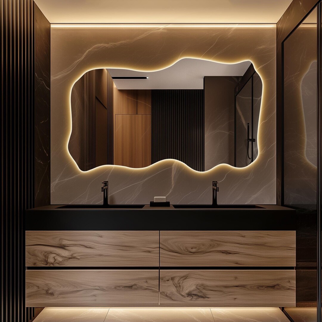 Irregular Lighted Mirror for Sophisticated Spaces, Large Frameless LED ...