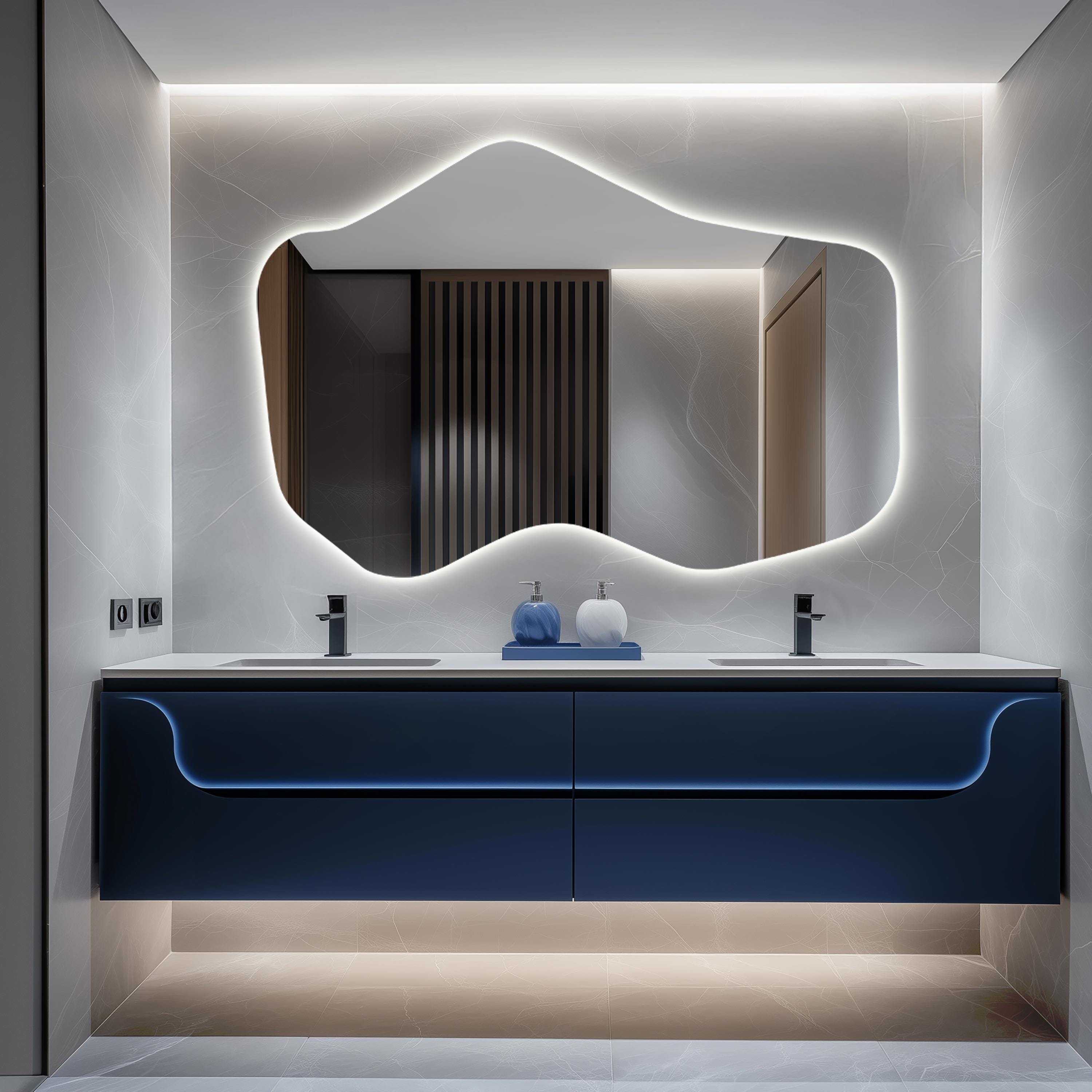 Asymmetrical LED Mirror With Lights, Irregular Asymmetrical LED Lighted ...