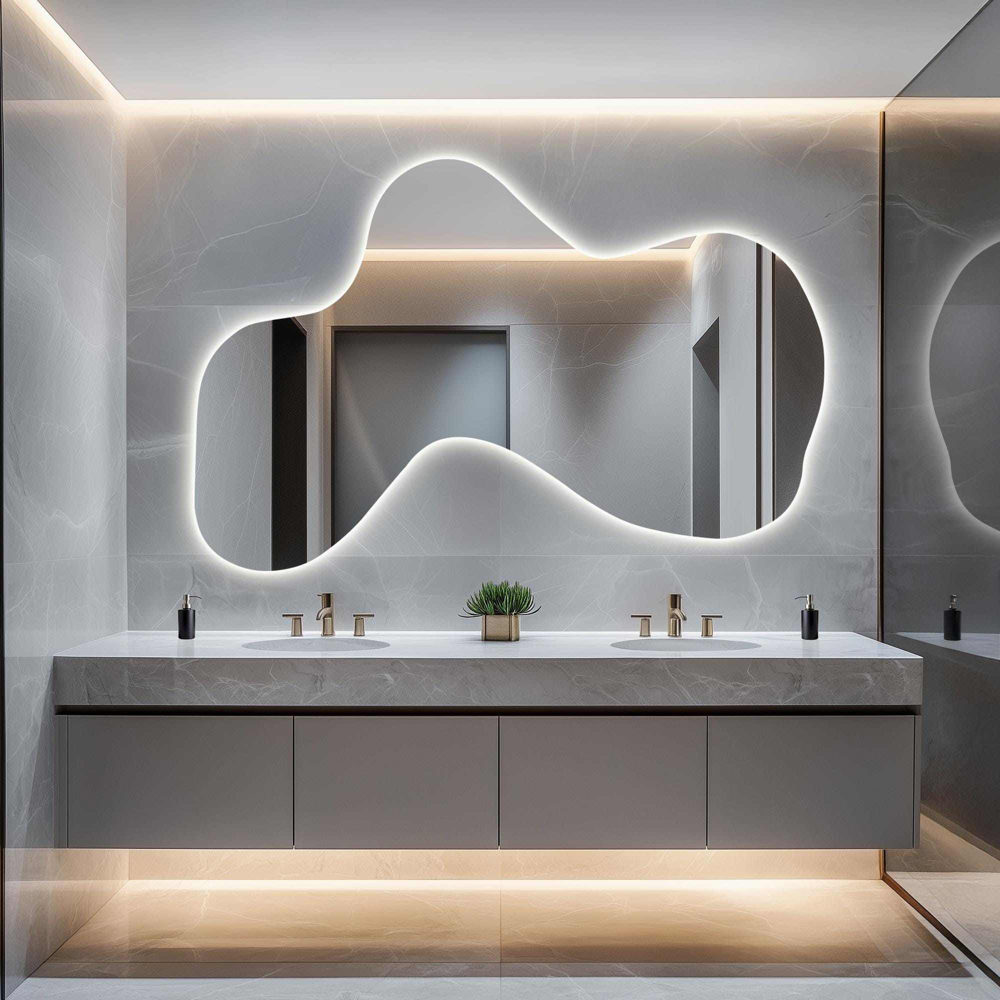 Abstract LED Wall Mirror, Organic Shape Backlit Bathroom Mirror, Modern ...