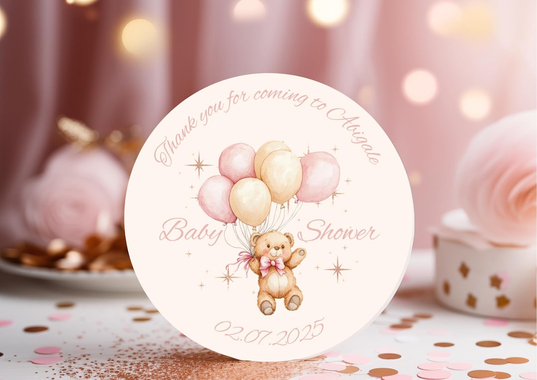 Teddy Bear Baby Shower Cupcake Toppers: Pink Watercolor Balloons ...