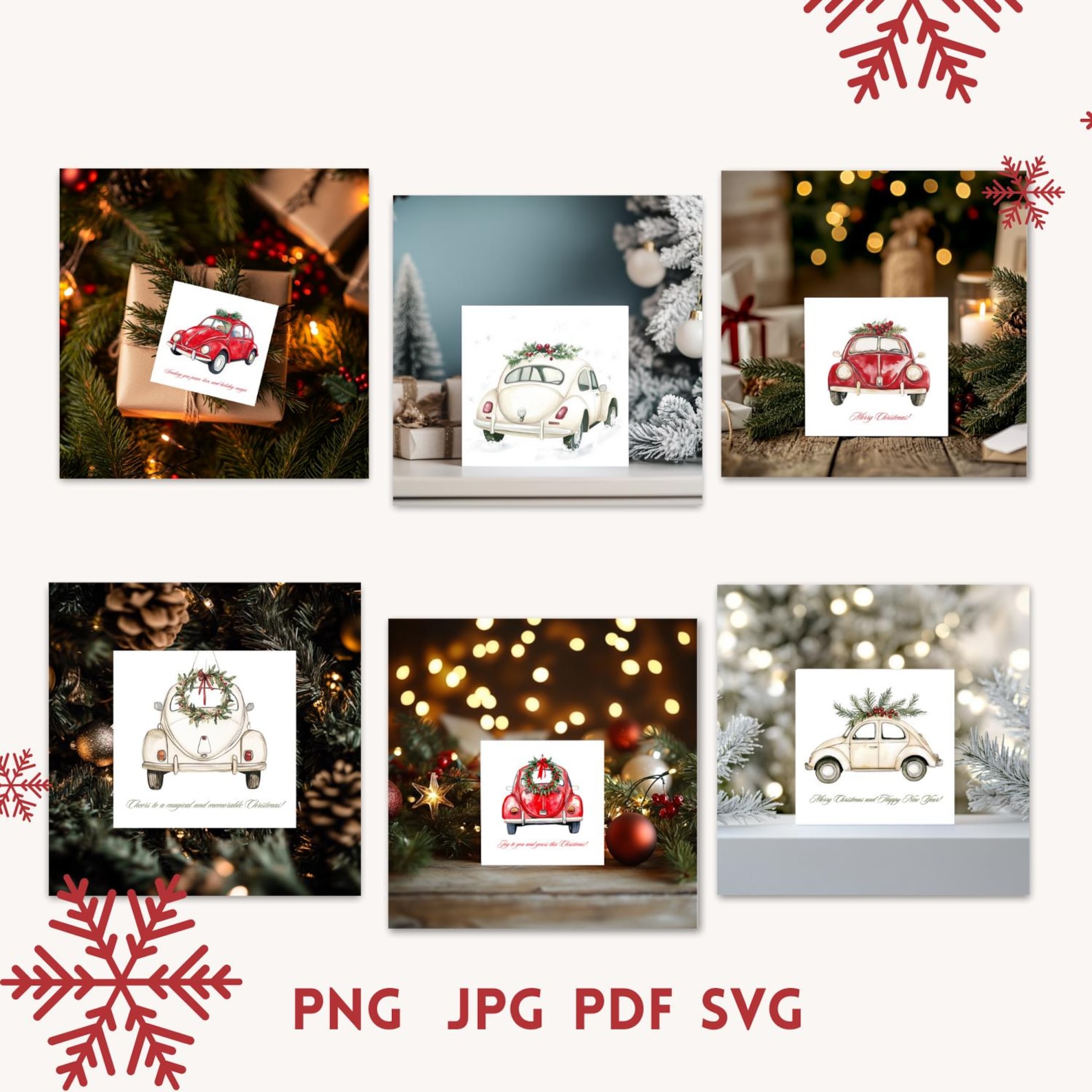 Watercolor Christmas Car Card Set: Holiday Greeting (digital Download ...
