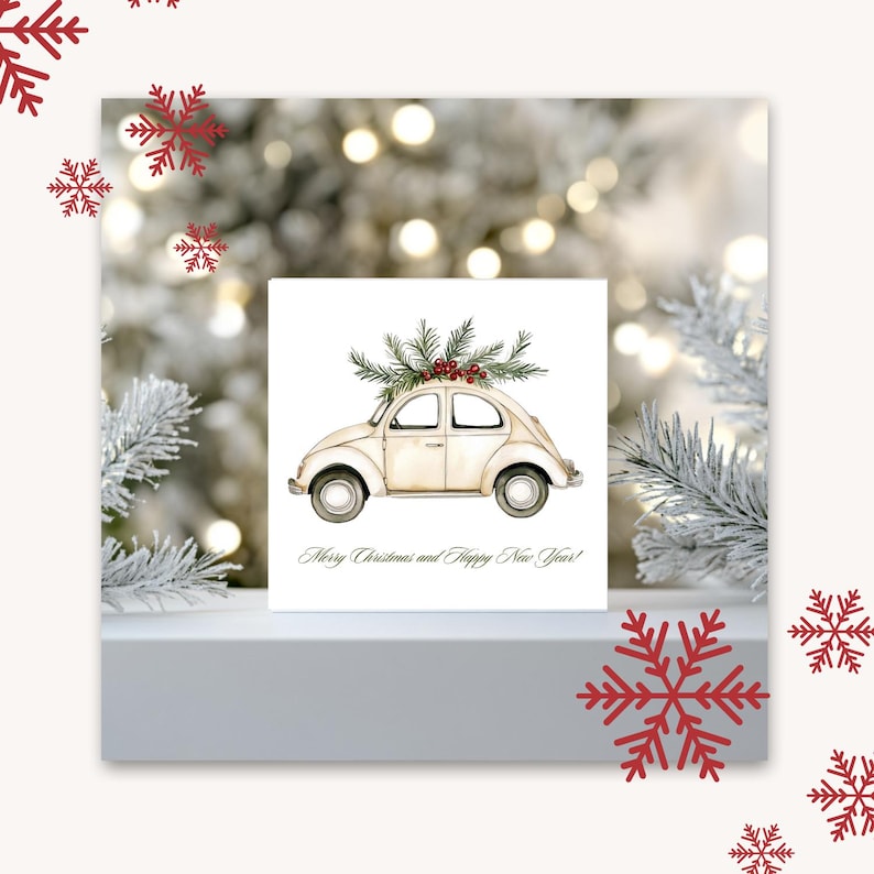 Watercolor Christmas Car Card Set: Holiday Greeting (digital Download ...