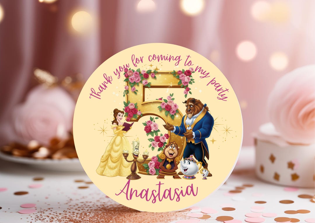 Beauty and the Beast 5th Birthday Stickers Printable Party Favors ...