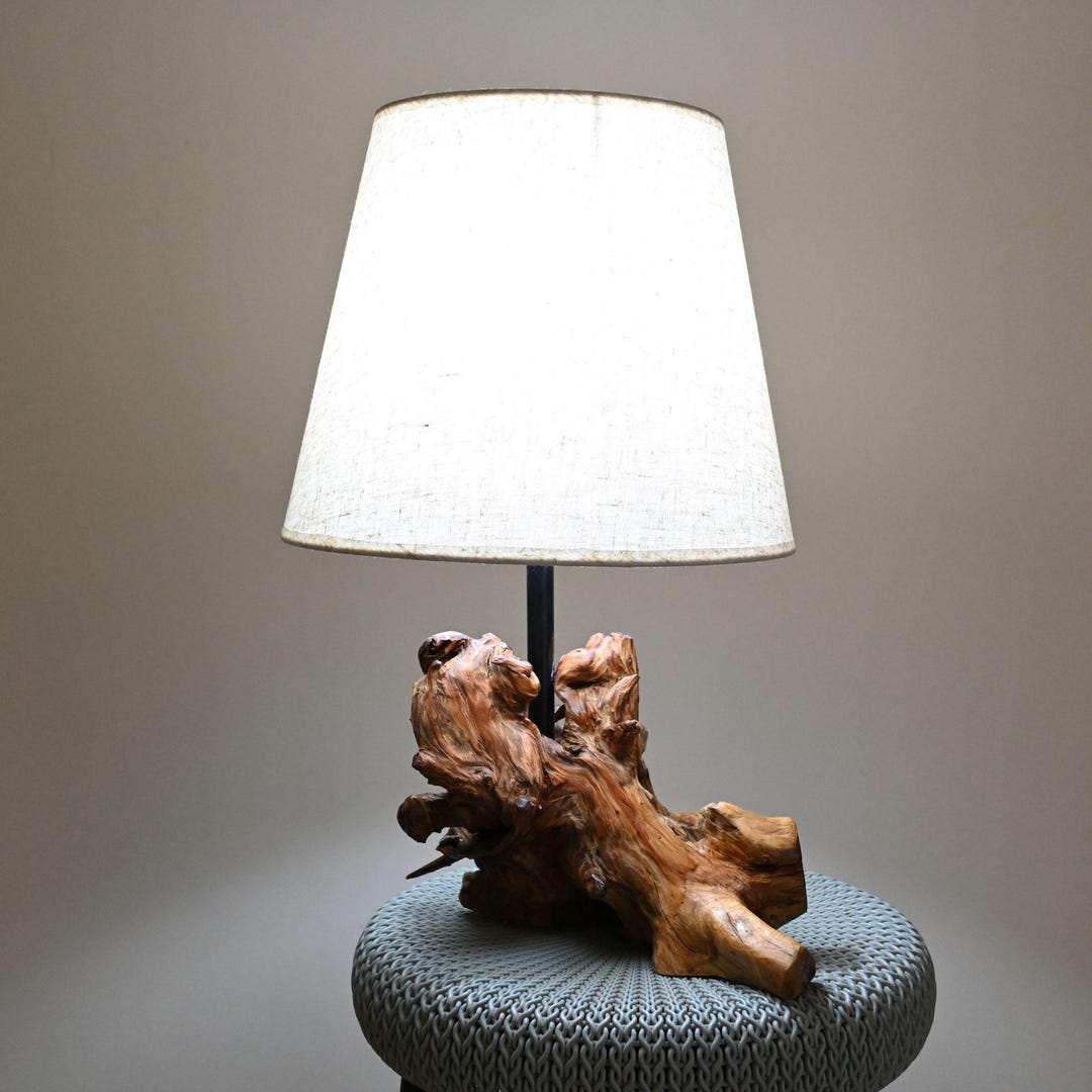 Handcrafted Lamp - Natural Olive Tree Root Base With Cream Lampshade - Etsy