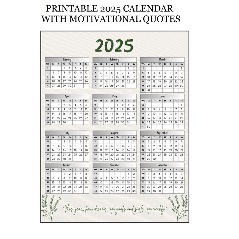 2025 Yearly Calendar With Motivational Quotes Printable PDF - Etsy