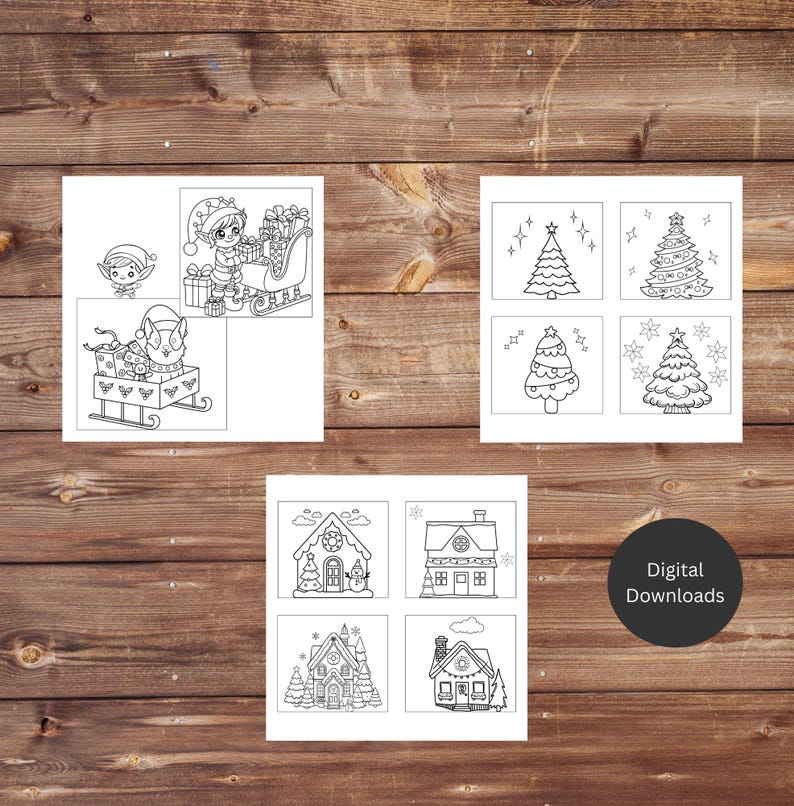 Coloring Pages Christmas Digital Downloads PDF Printable Merry ...