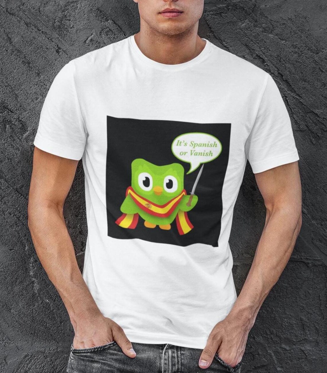 Duolingo Meme T-shirt: It's Spanish or Vanish! - Organic Cotton Tee - Etsy
