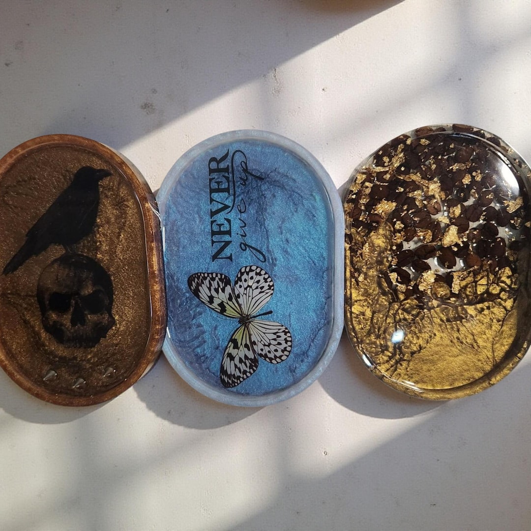 Handcrafted Resin Trinket Trays – Gothic Crow, Motivational Butterfly ...