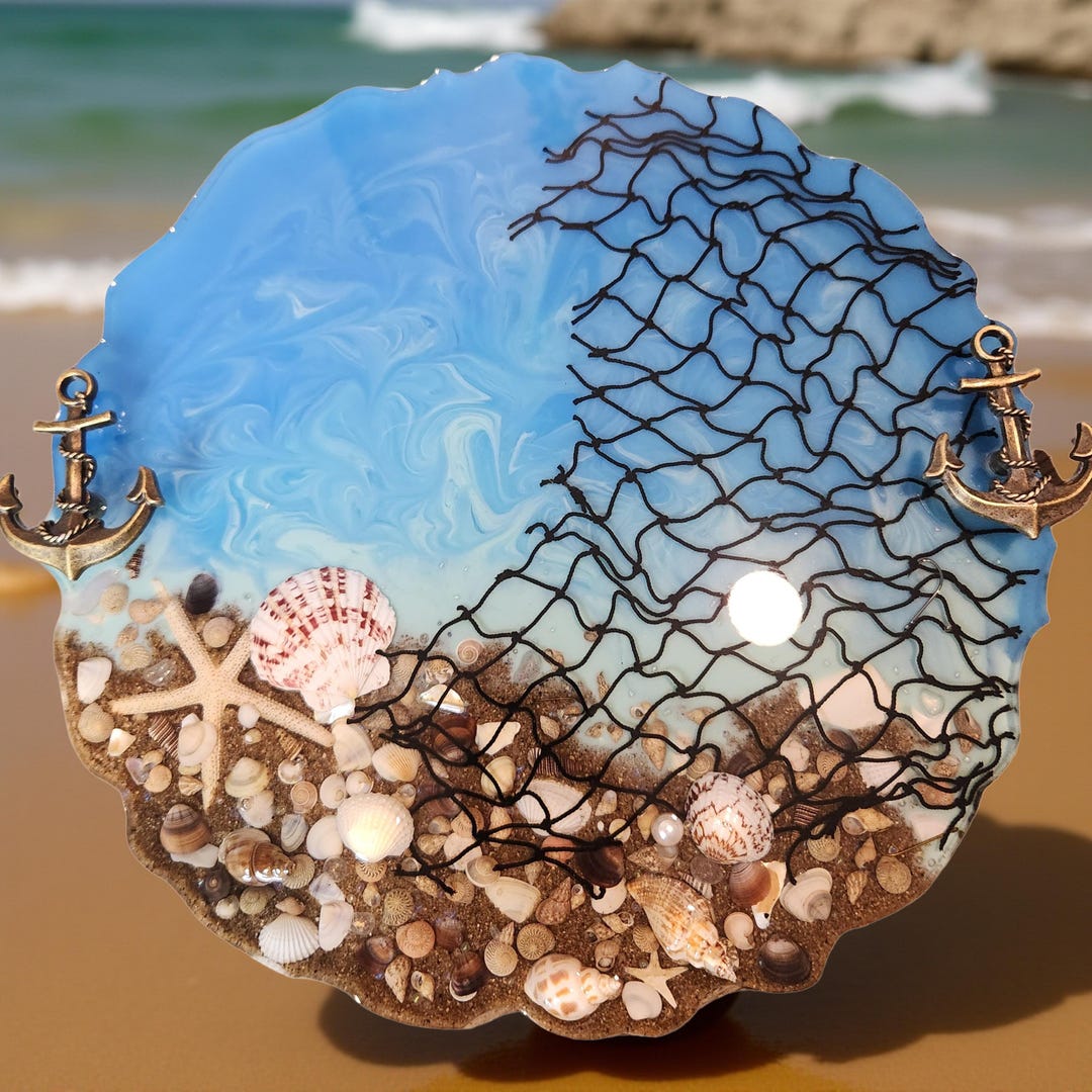Handmade Nautical Resin Tray With Real Seashells & Sand | Coastal Beach ...