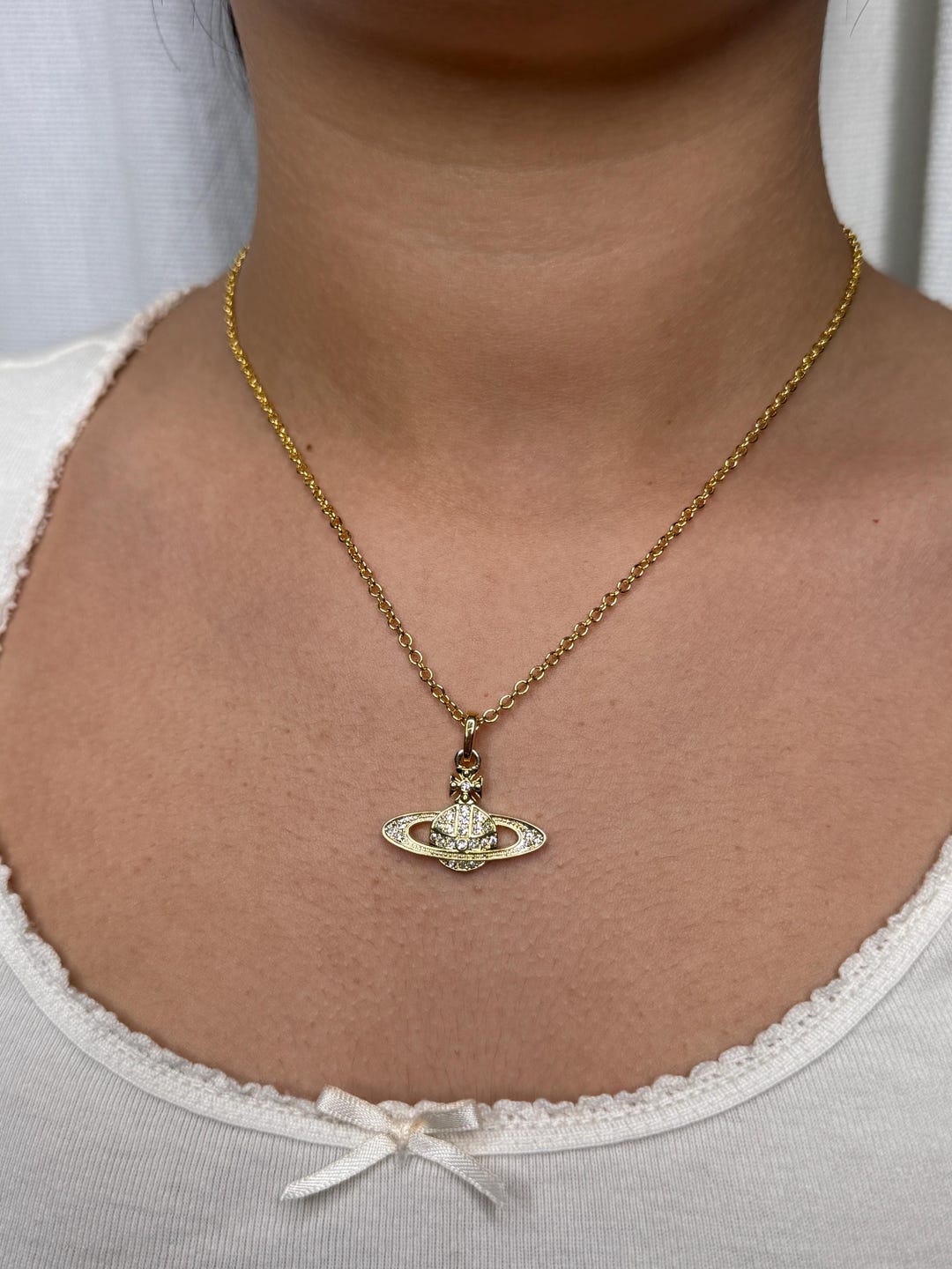 18k Gold Vivienne Westwood New Chain Orb Saturn Necklace Choker Diamond ...