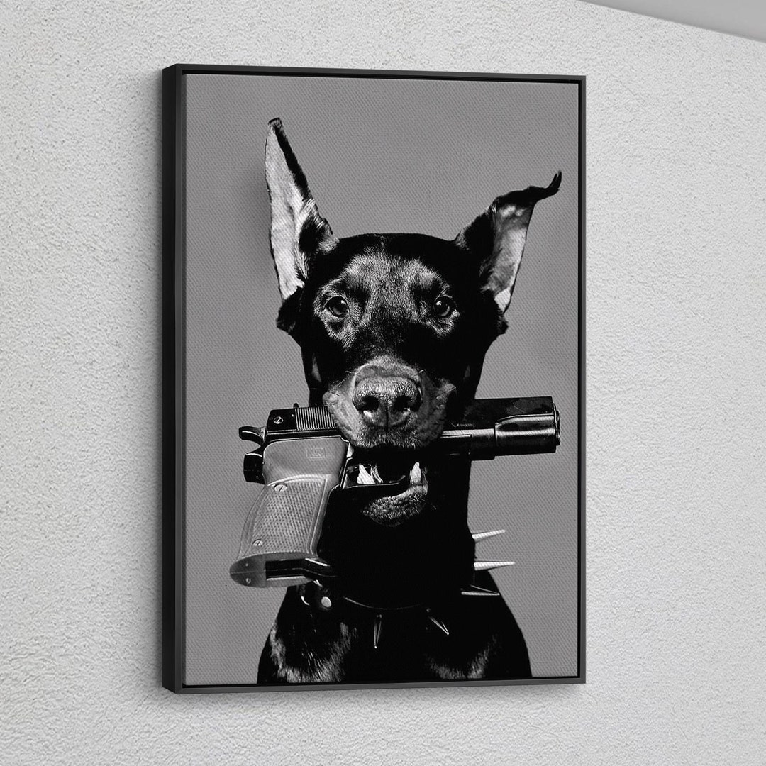 Doberman Gun Canvas Print, Black and White Wall Art, Museum Quality ...