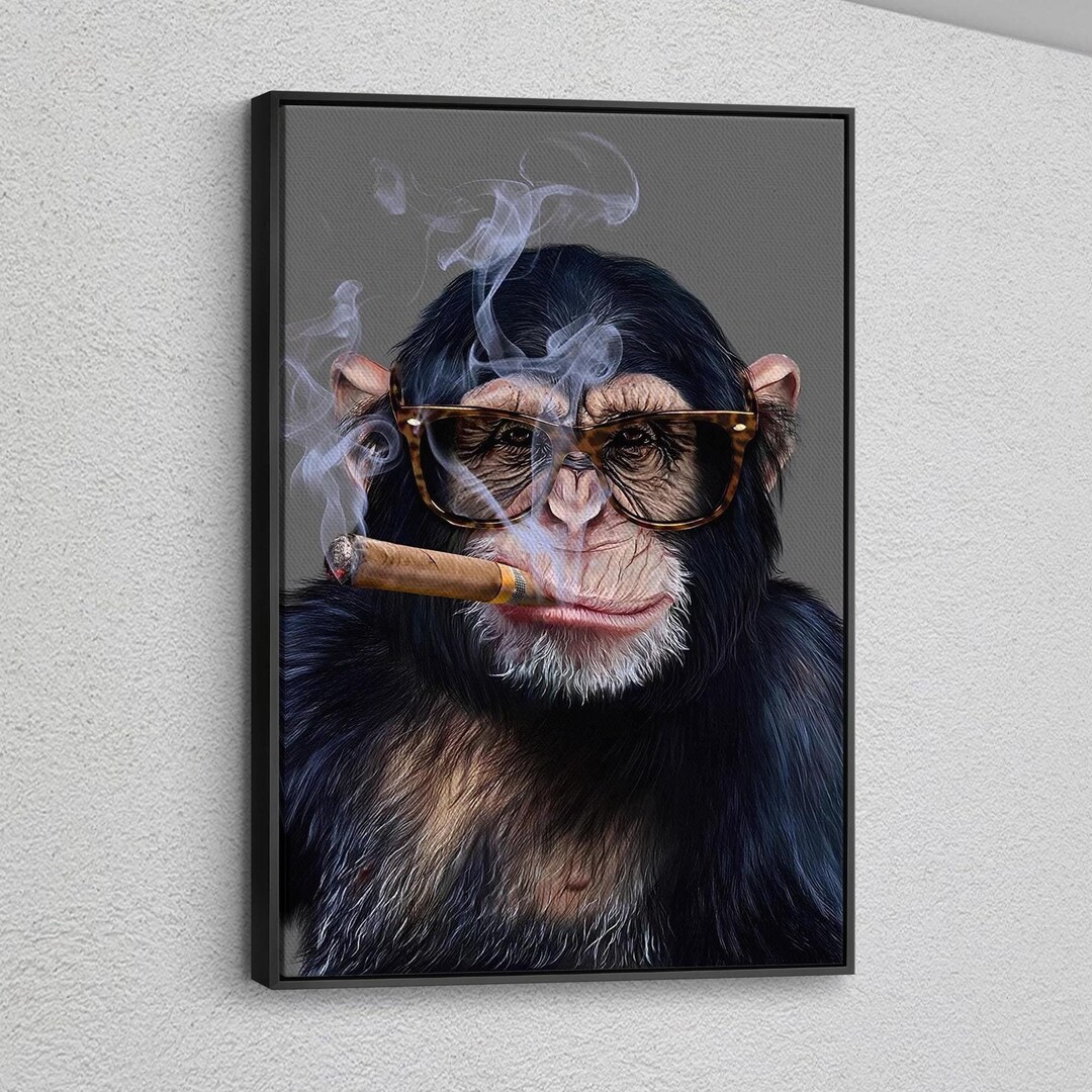 Monkey Cigar Canvas Print,chimpanzee Smoking Wall Art,museum Quality ...