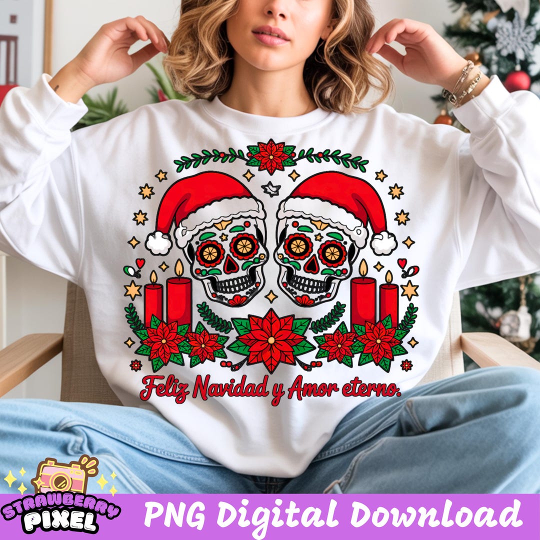Feliz Navidad Y Amor Eterno Png, Mexican Christmas Skull Png, Day of ...