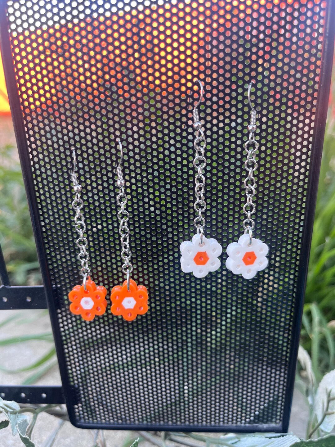 2 Pairs Orange Daisy Chain Perler Earrings - Etsy