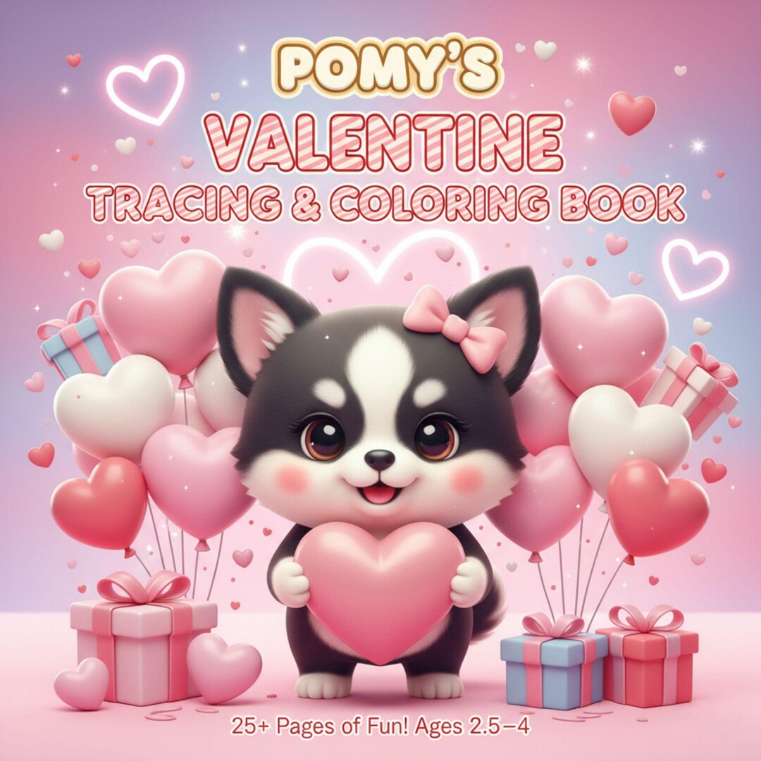 Valentine's Day Tracing Coloring Pages, Pomy Puppy, Fine Motor Skills ...