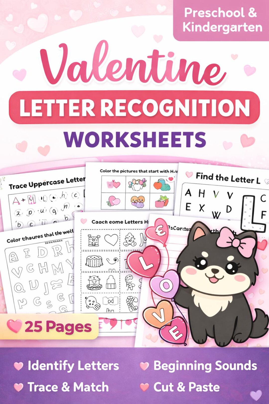 Valentine Letter Recognition Worksheets – 25 Pages - Etsy