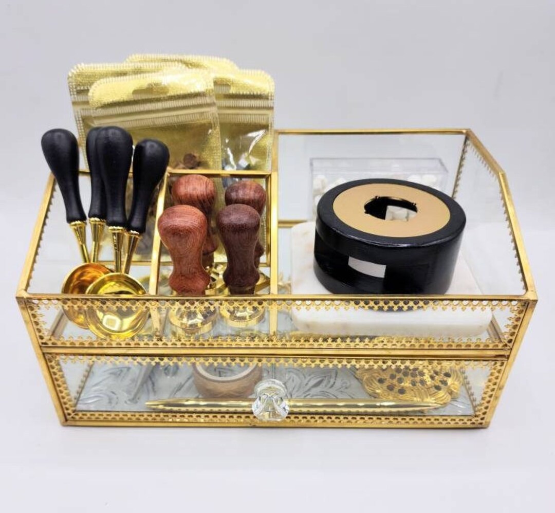 Gold and Glass Wedding Box Filled With Writing and Wax Seal - Etsy