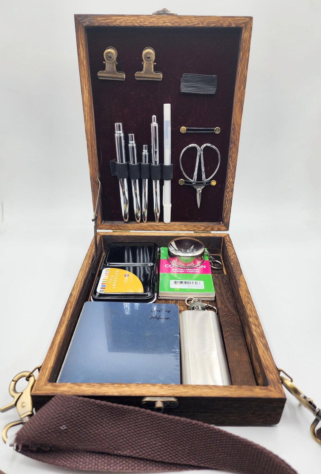 Travel Watercolor Kit in Wood Travel Box With Strap Brushes, Books ...