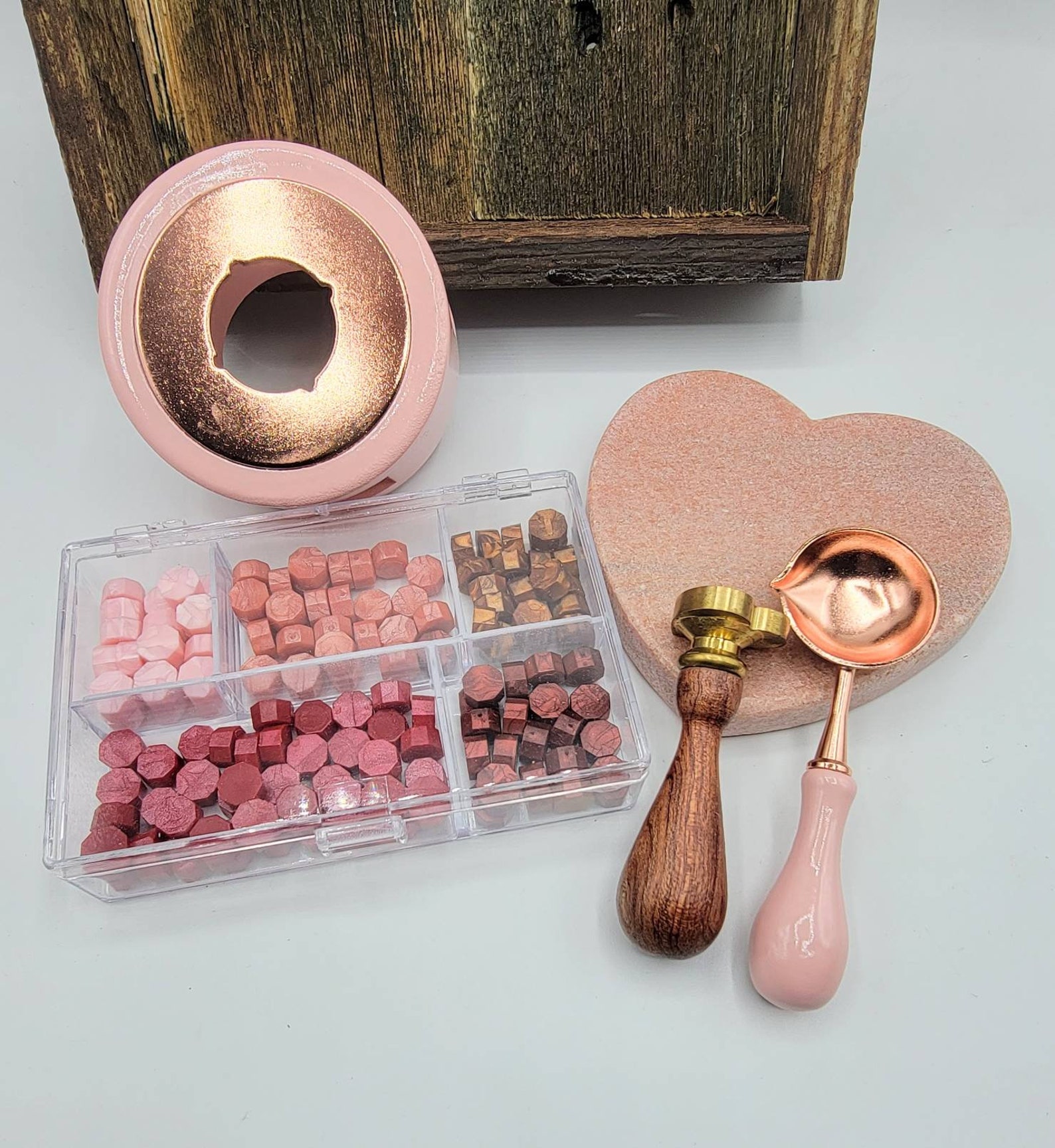 Pink-themed Wax Seal Kit in Rugged Wood Box - Etsy